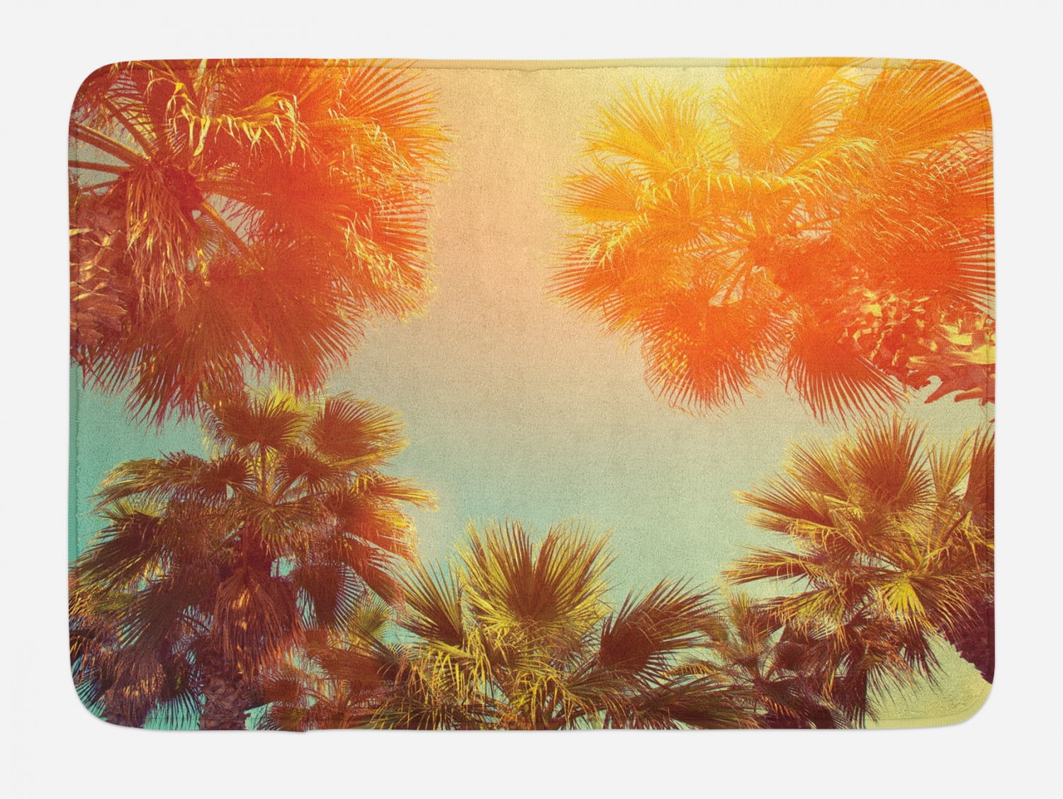 Palm Tree Bath Mat, Trees in Sunlights Tranquility in Tropical Nature ...