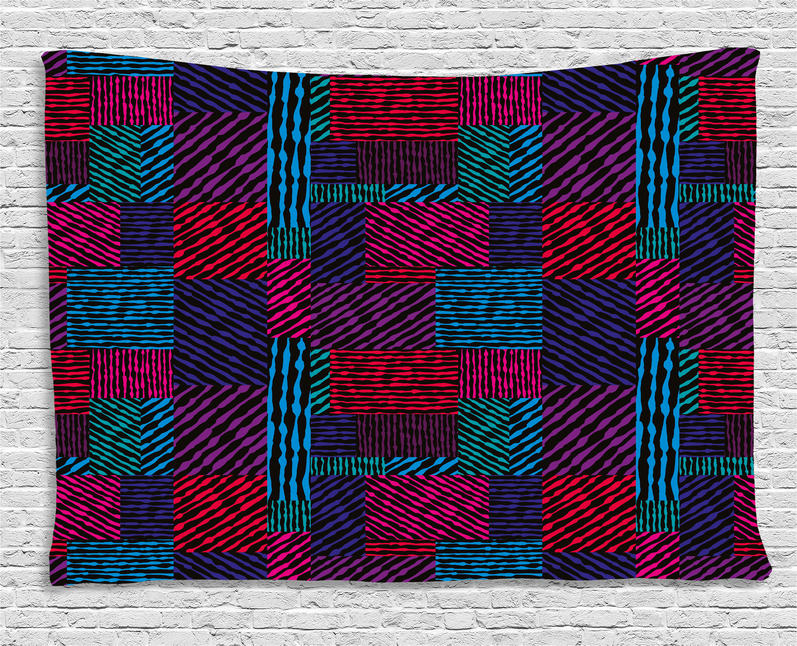 Abstract Tapestry, Trippy Patchwork Stylized Modern Wavy Sketchy Lines ...
