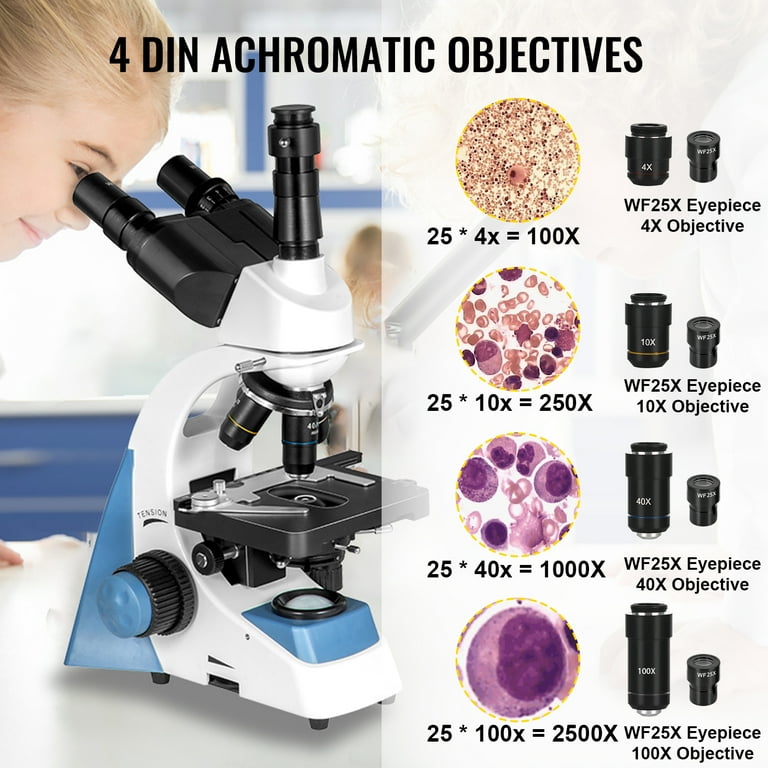 Four Compound Light Microscope With Objectives