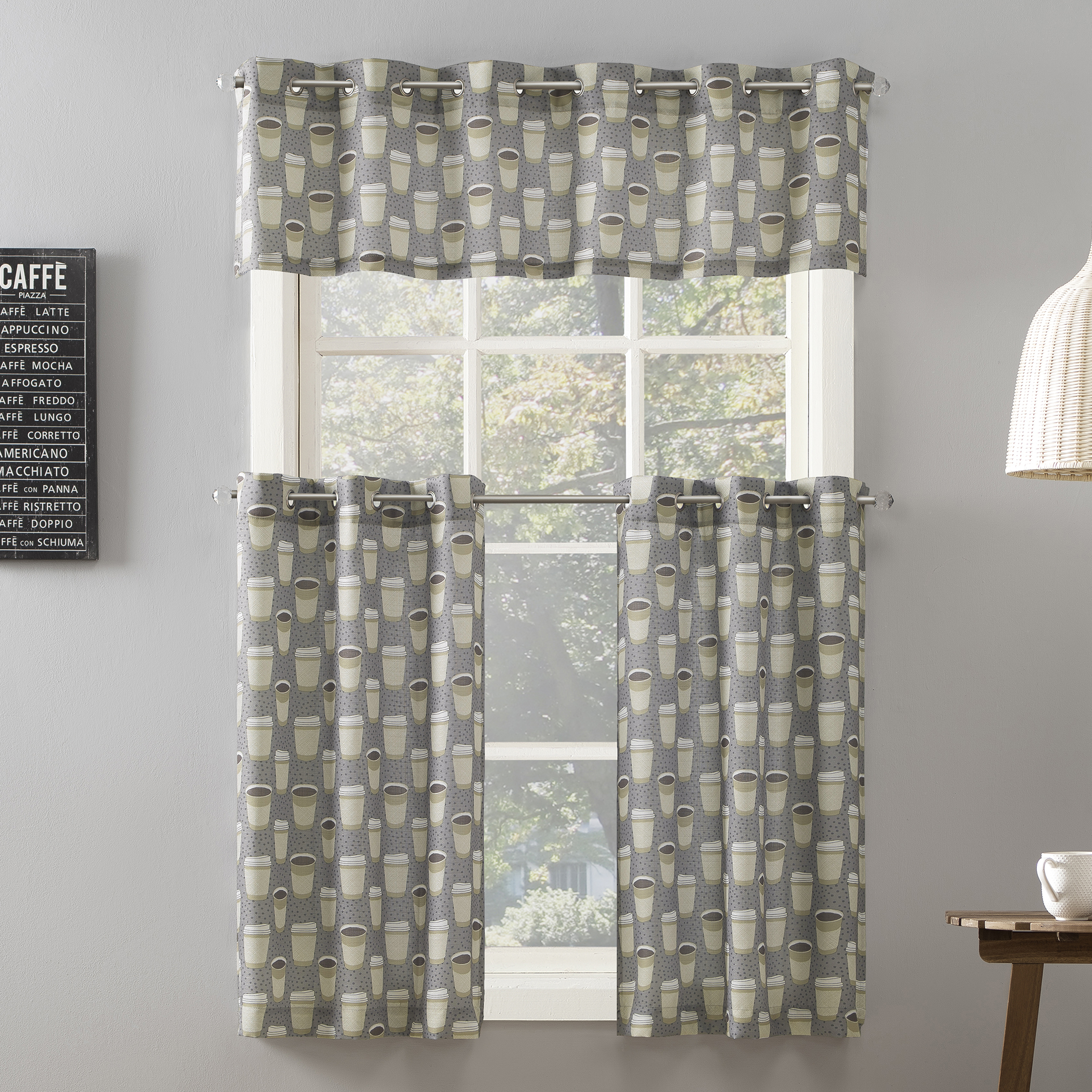 Mainstays Elevated Solid 3 Piece Kitchen Curtain Set - Walmart.com