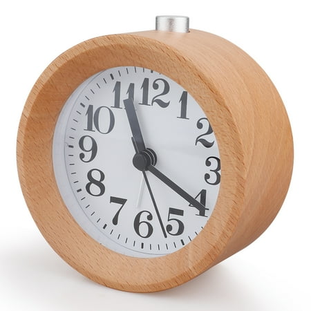 Handmade Wooden Analog Alarm Clock Battery Operated Classic Small Round ...
