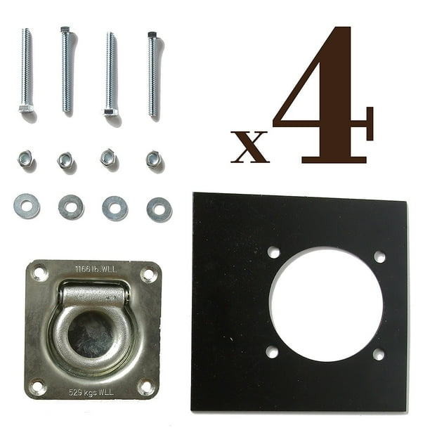 FOUR Recessed D-Ring Pan Fittings | Small Square Tie-Down D Ring ...