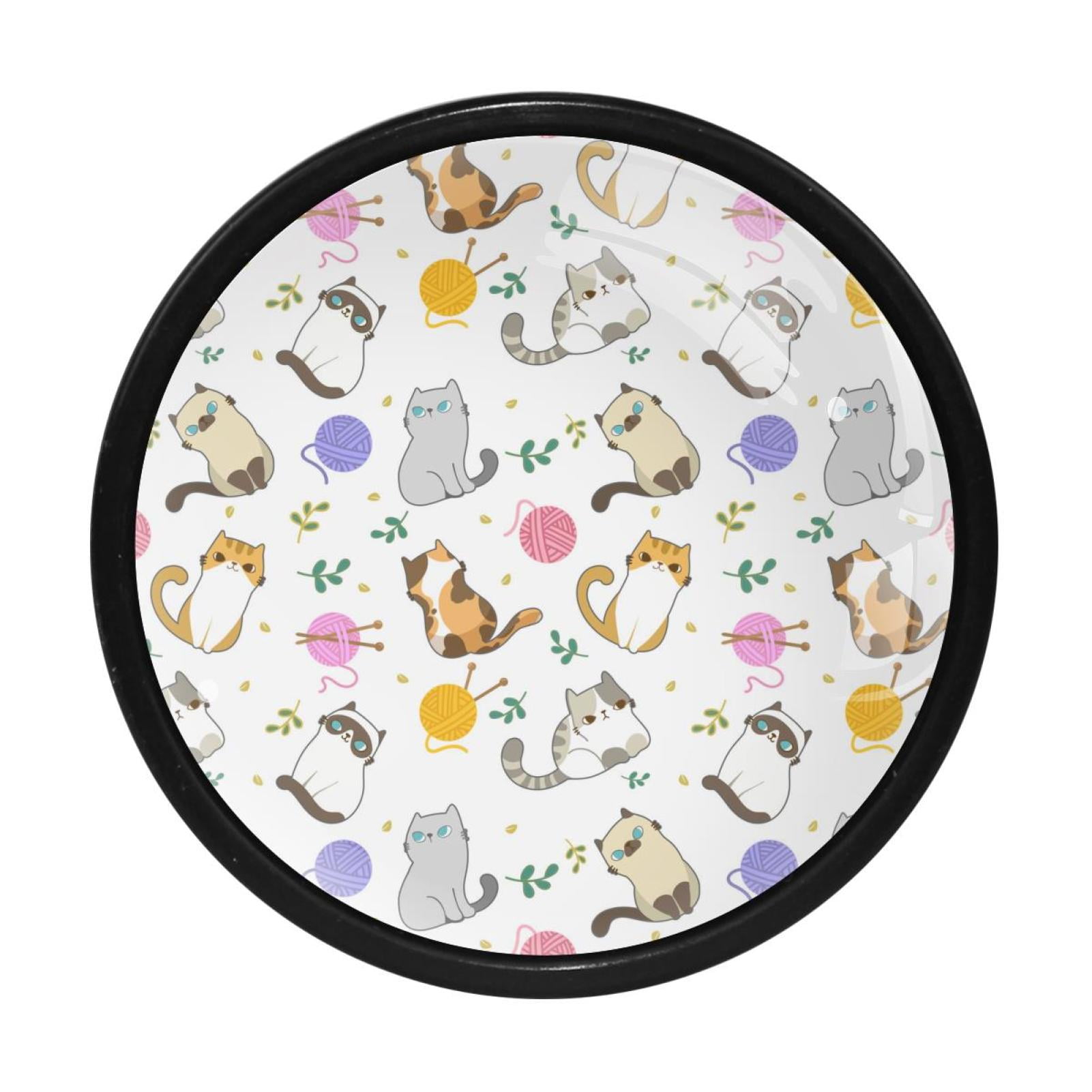 4 Pcs Cartoon Cat Knobs for Kitchen Cabinet Cupboard Dresser Bookcase Drawer Pulls Handles Round ...