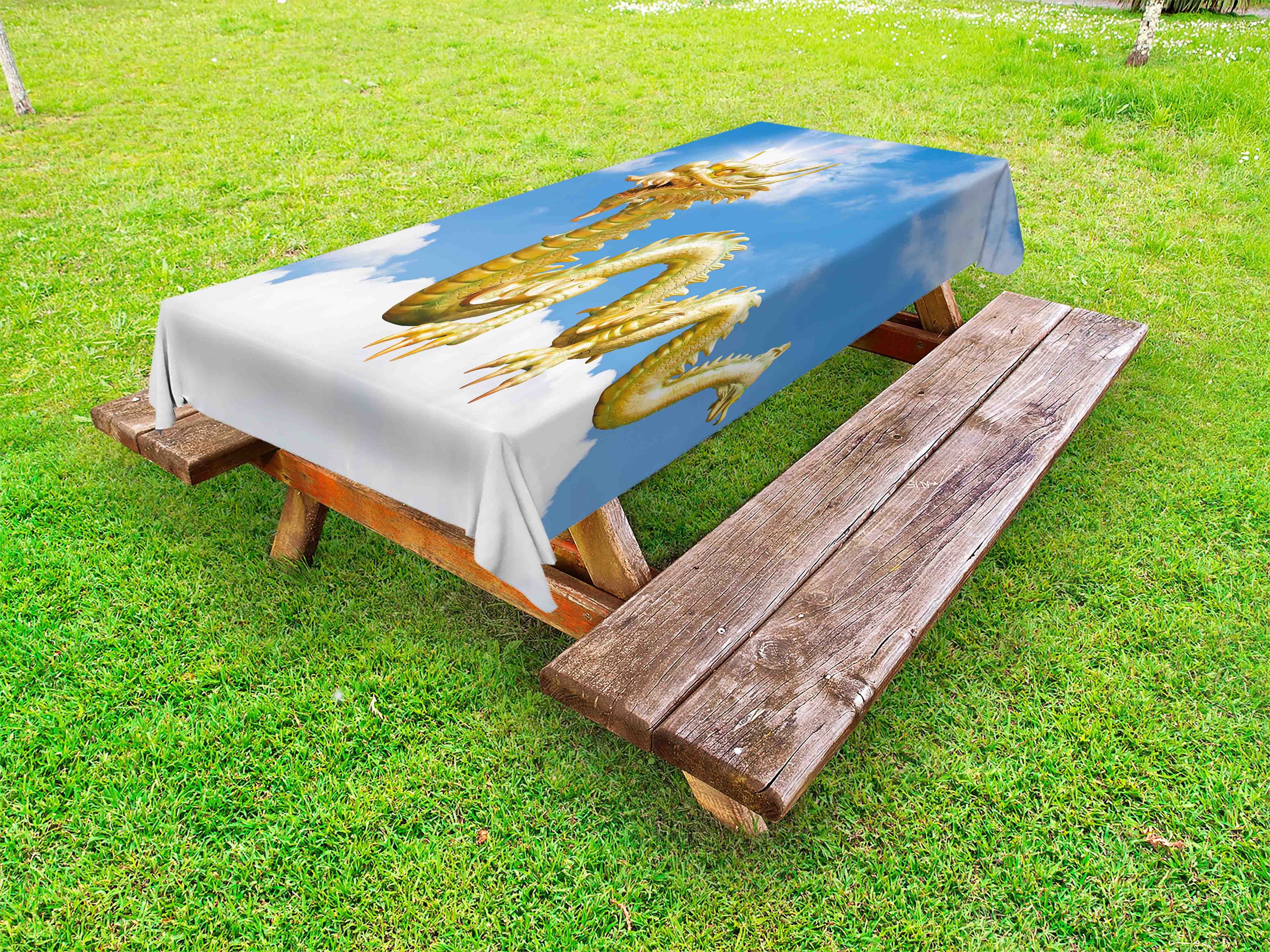 Dragon Outdoor Tablecloth, Traditional Chinese Dragon Hovering at Cloud ...