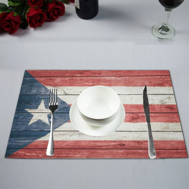 MKHERT Puerto Rican Flag on Wood Background Placemats Table Mats for ...