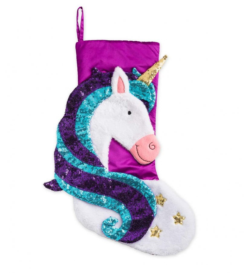 HearthSong - Unicorn Stocking with Sparkly Sequins & Satin Backing for ...