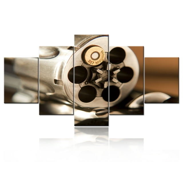 TISHIRON 5PCS Framed Canvas Wall Art Set,60"x32" 357 Magnum Revolver ...