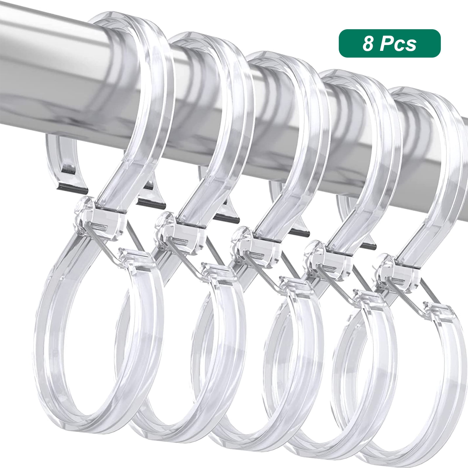 Washranp 8Pcs Curtain Rings,Safety Buckle Design Heavy Duty Glides S ...