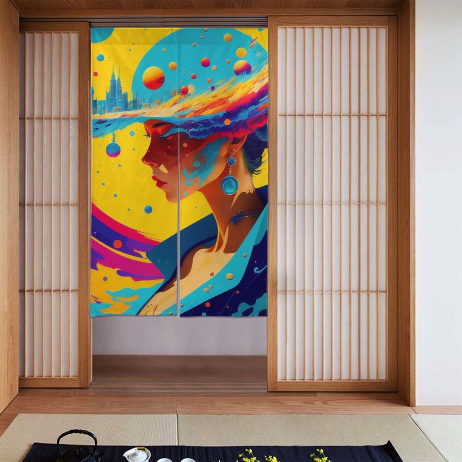 Doorway Drape Split Curtains, Colorful Splashing Design Room Divider ...