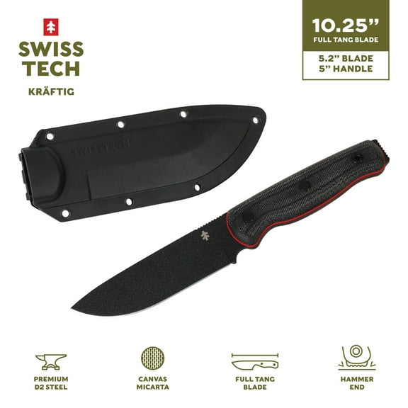 Swiss Tech 6797 8.75" Full Tang Fixed Blade Knife with Sheath and Rod, Olive - Walmart.com