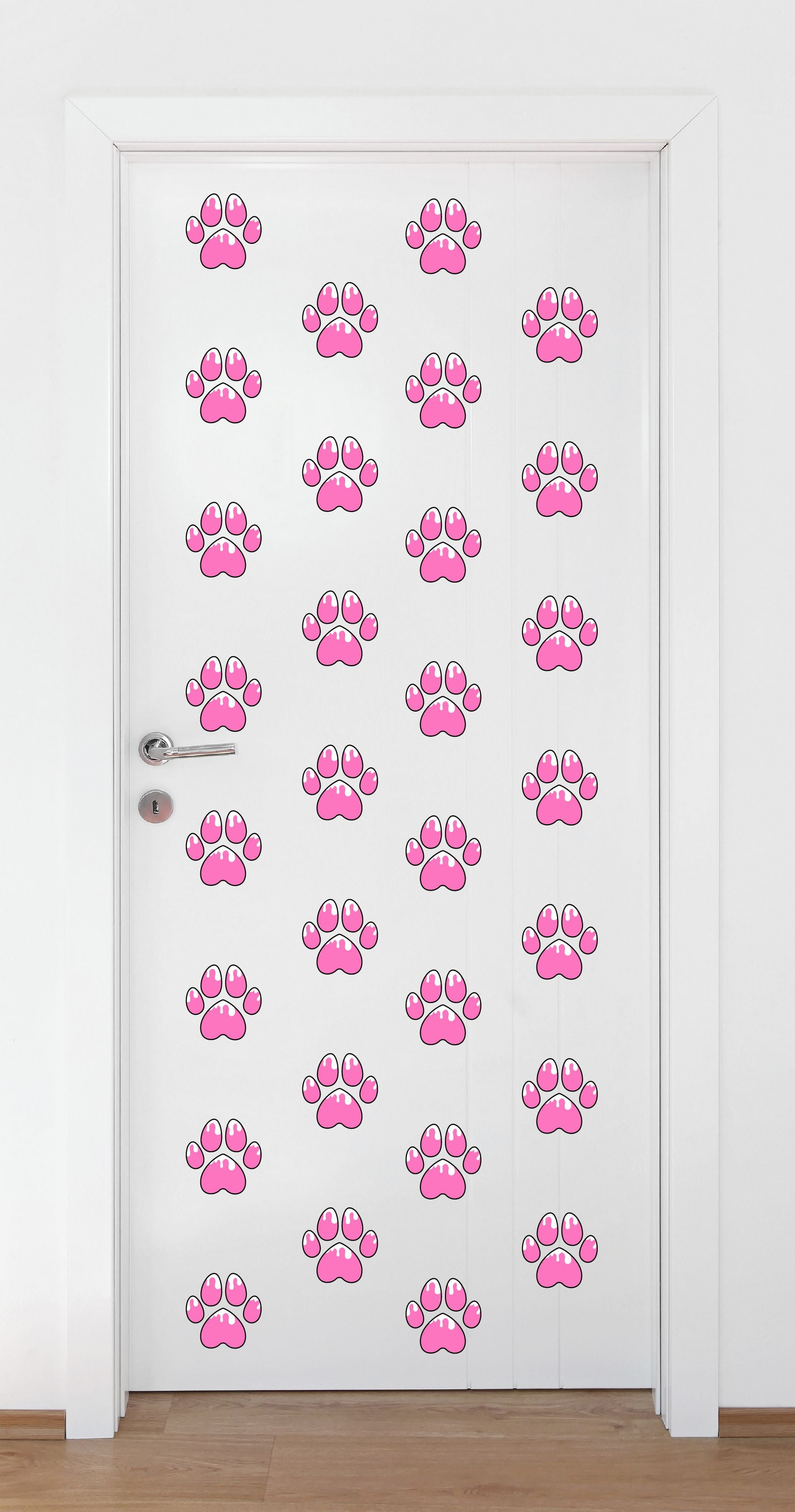 Animal Wall Decal Beaming Pink Paint Dripping Paw Print Bedroom Wall ...