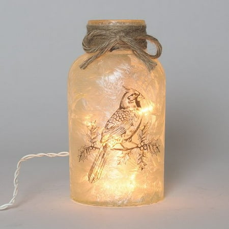 Glitzhome Lighted Frosted Glass Cardinal Mason Jar Luminary - Walmart.com