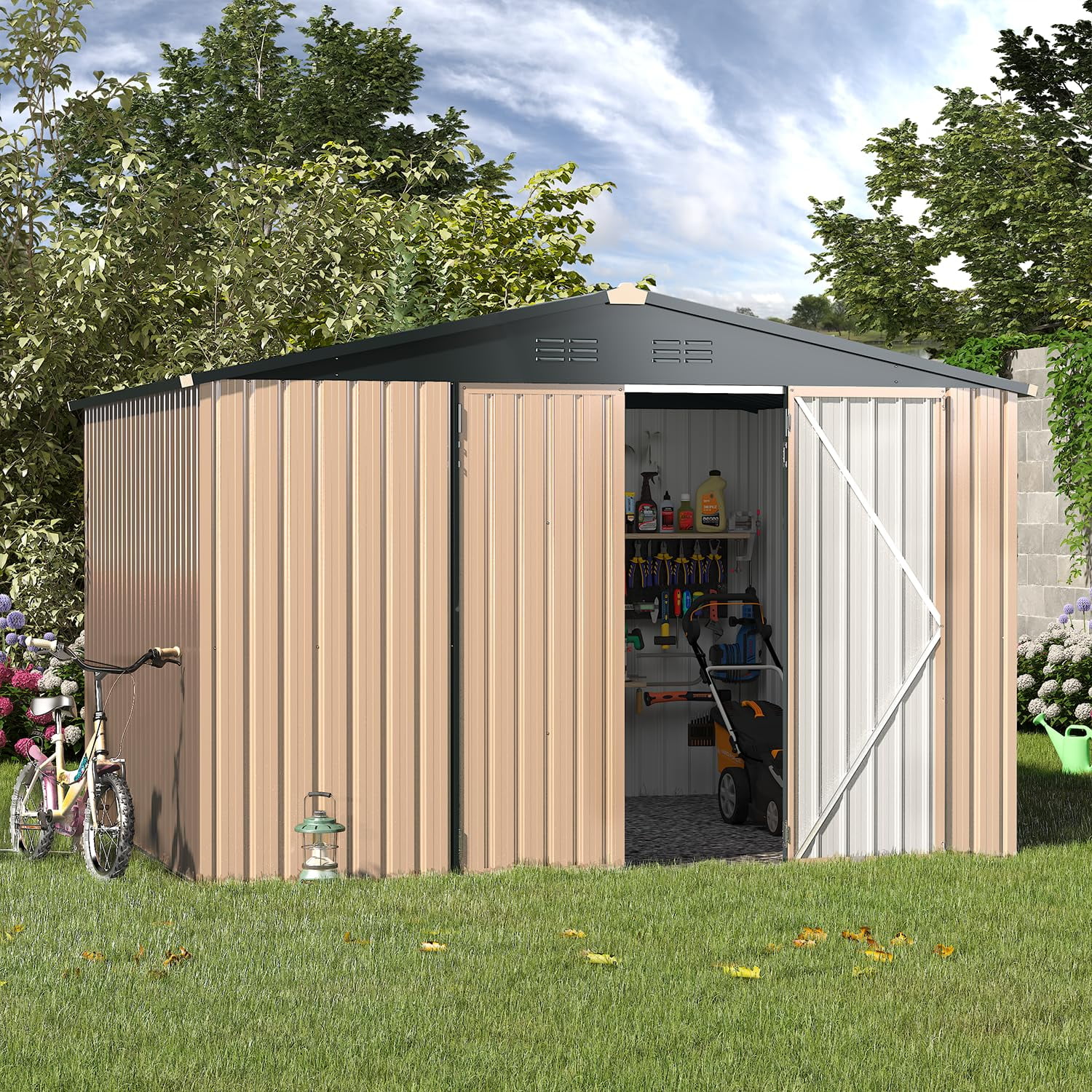 Click here for Yodolla 10 X 8 Outdoor Metal Storage Shed In Brown... prices