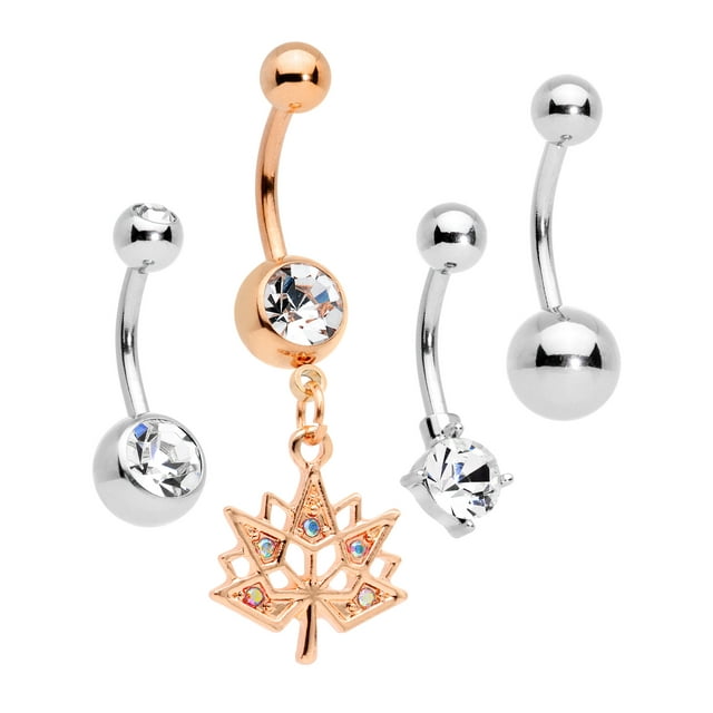 Body Candy 4pc Bonus Pack Anodized Steel Belly Ring Rosy Clear Accent