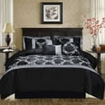 Hig 7 Piece King Bedding Set Black And Silver And Gold Faux Silk Fabric