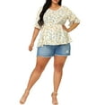 Agnes Orinda Womens Plus Size Floral Ruffle Smock Sleeve V Neck Peplum