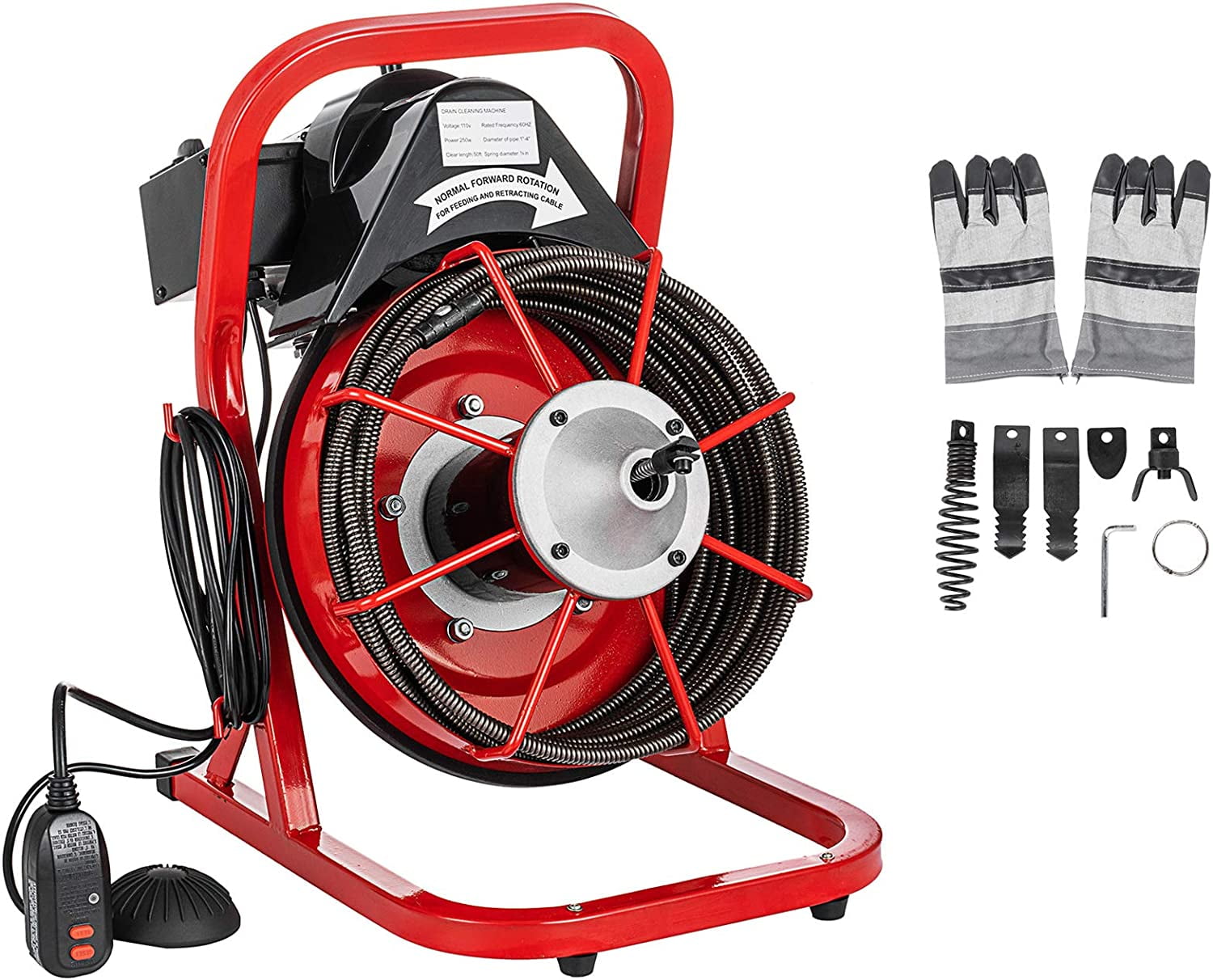 SHZOND 3/8 Inch x 50ft Drain Cleaning Machine with 4 Cutters and Foot ...