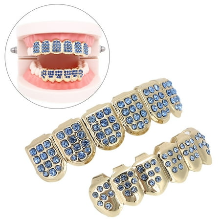 Spptty Gold Blue Grills Set Lower Bottom Mouth Tooth Teeth Party Grill ...