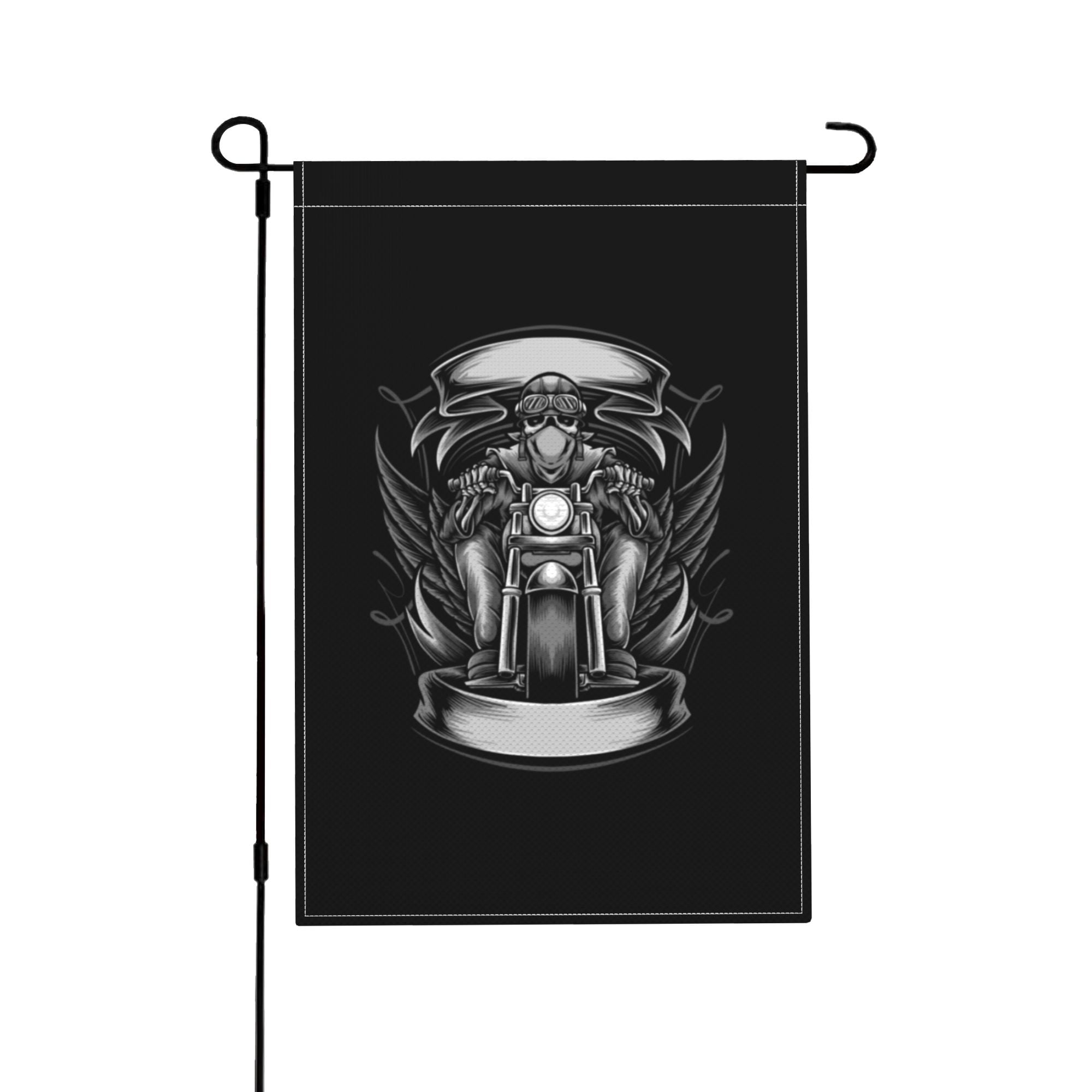 TEQUAN Biker Skull Riding Motorcycle Garden Flags, 18 x 12 inch Double ...