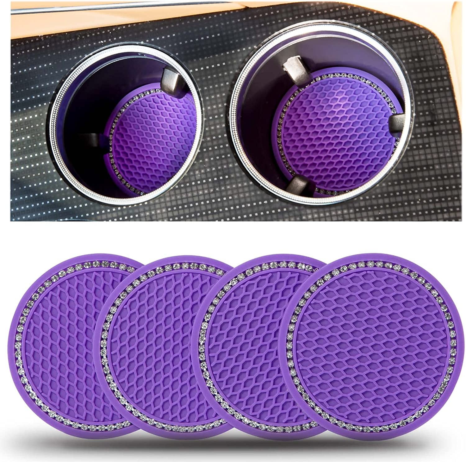 Bling Car Cup Coaster-4PCS Non-Slip Car Drink Holder Coasters Crystal ...