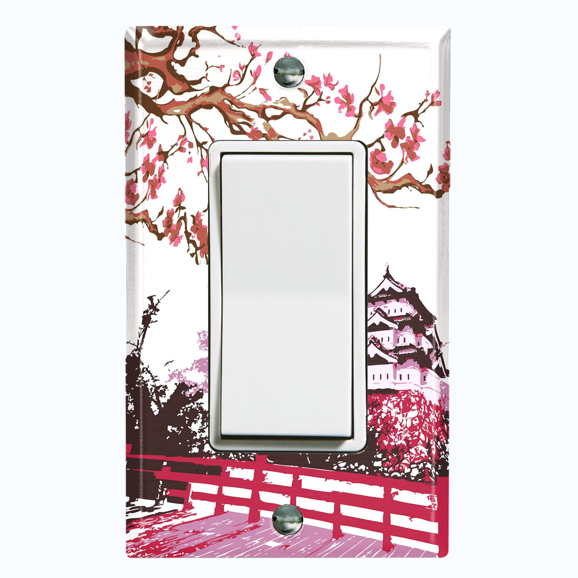 Metal Light Switch Plate Cover Japanese Pink Sakura Flower House Red ...
