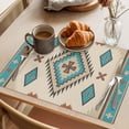 Bohemian Aztec Cotton Linen Placemats Set of 2, Teal Geometric Boho ...