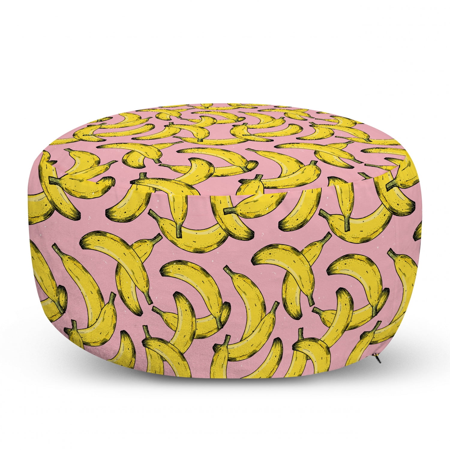 Banana Pouf Cover with Zipper, Exotic Themed Fun Pop Pattern with Fruit ...