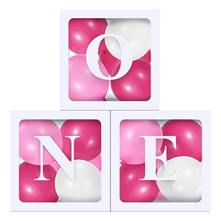 First Birthday Balloon \'ONE\' Boxes for Baby Girl with 42 Balloons ...