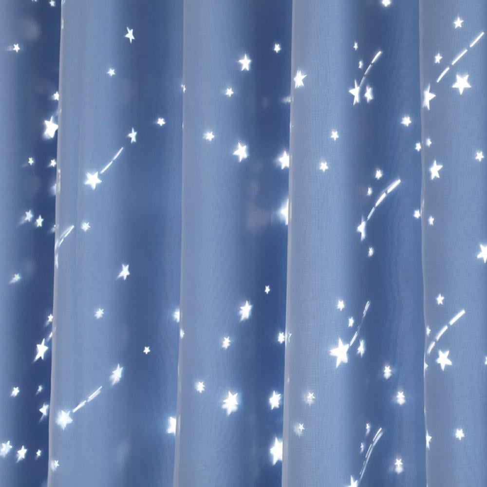 Starry Sky Blackout Curtains with Cutout Stars for Kids Room Space ...
