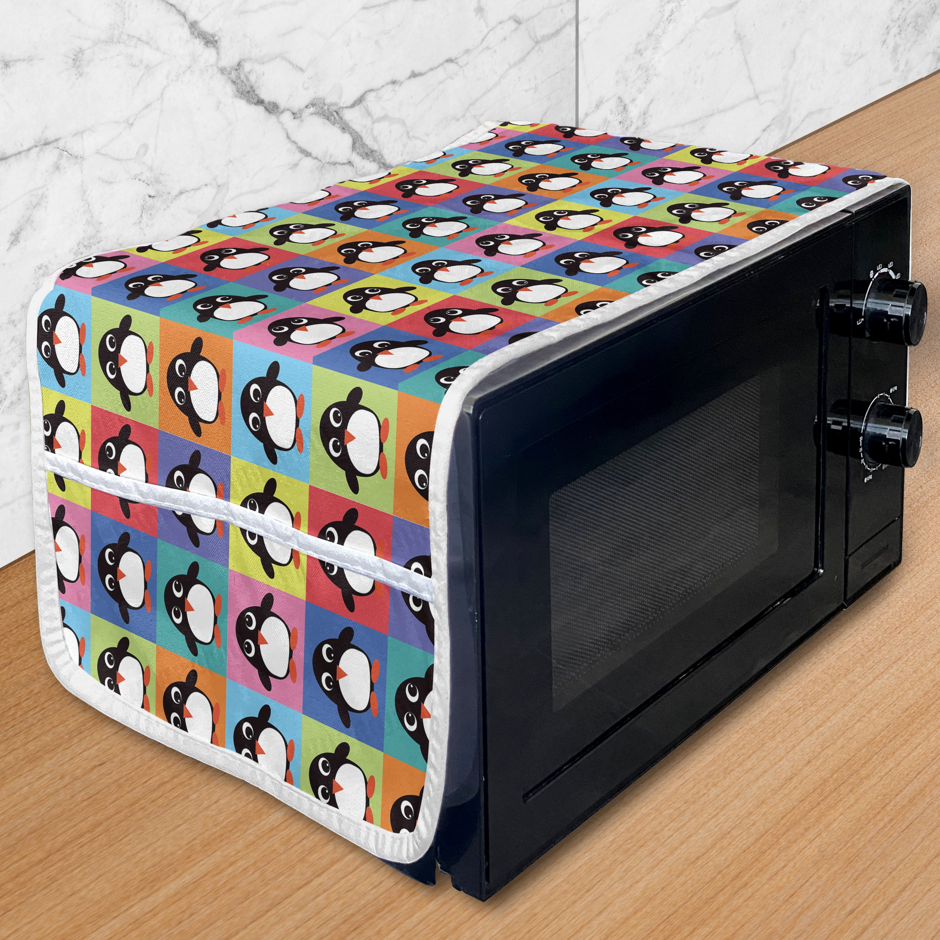 Penguin Microwave Oven Cover, Rainbow Colored Checkered Squares Pattern ...