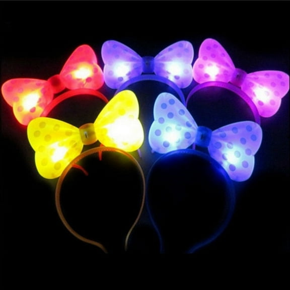 LED Lights Polka Dot Bow Headband Plastic Light up Blinking Rave Ribbon ...