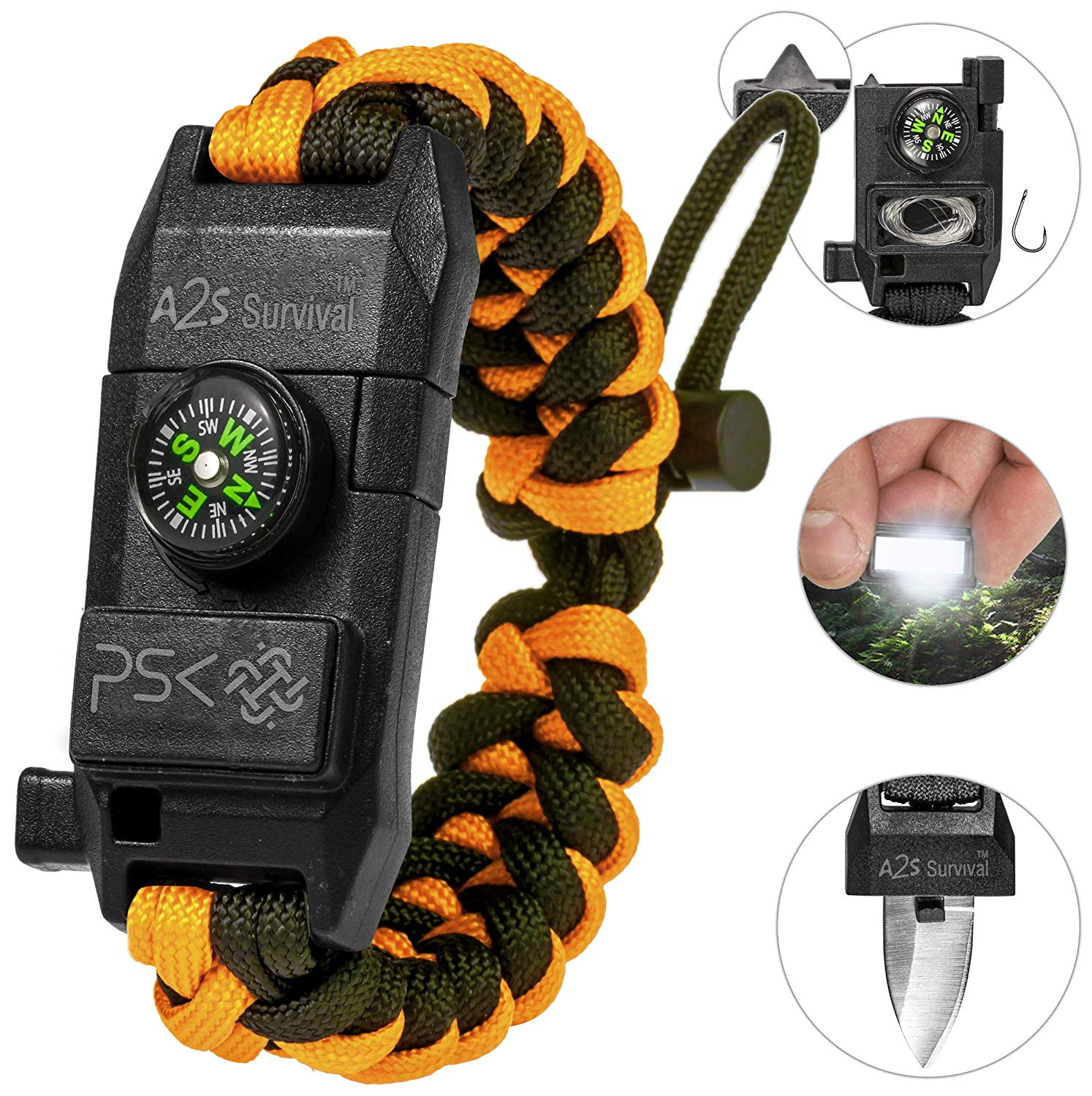 PSK Paracord Bracelet 8-in-1 Personal Survival Kit Urban & Outdoors w ...