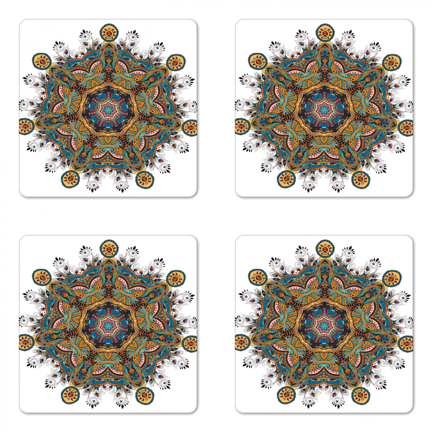 Mandala Coaster Set of 4, Oriental Flower Pattern Several Exquisite ...