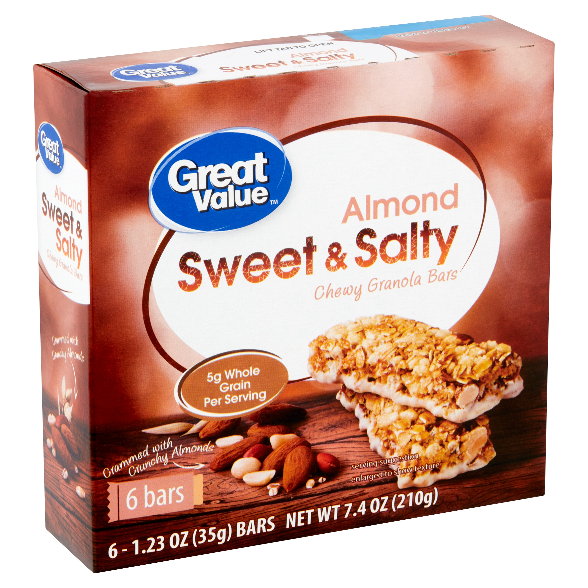 Great Value Almond Sweet Salty Chewy Granola Bars 1 23 Oz 6 Count Great Value Almond Sweet Salty Chewy Granola Bars 1 23 Oz 6 Count