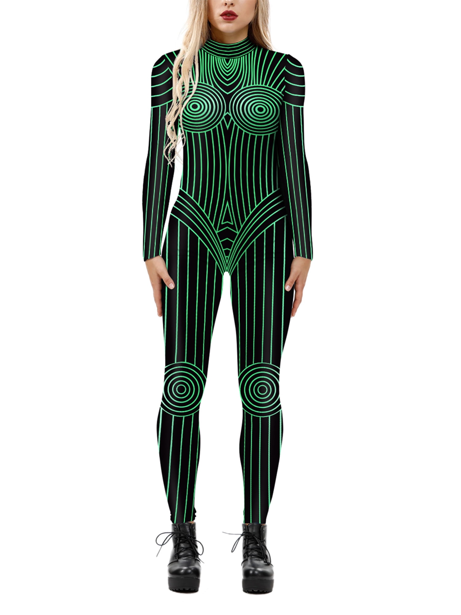 Aunavey Women 3D Printed Bodycon Jumpsuit Fancy Party Dress Halloween ...
