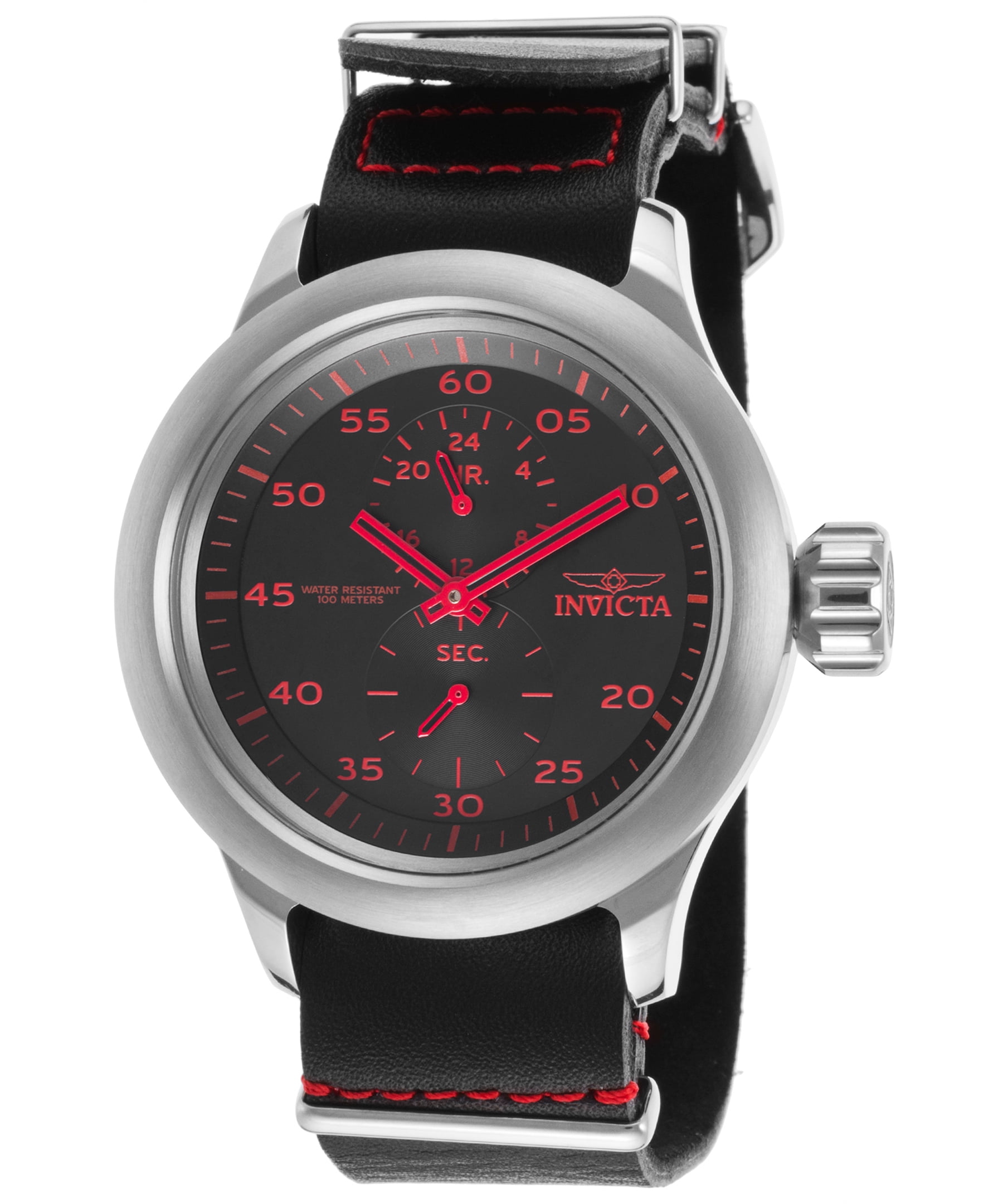 Invicta Men's 19495 Russian Aviator Gmt Black Genuine Leather And Dial ...