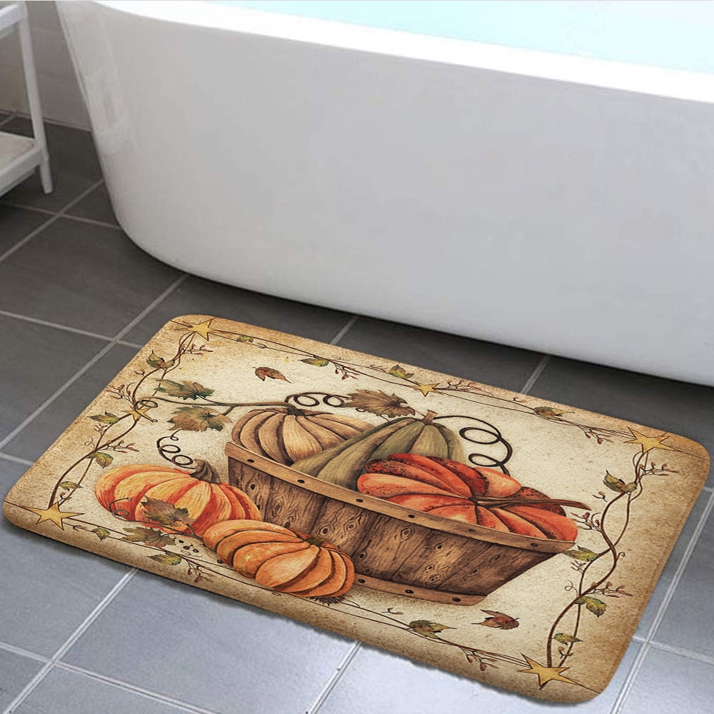Pumpkin Bath Mat, Autumn Fall Thanksgiving Bathroom Rugs Soft Flannel ...