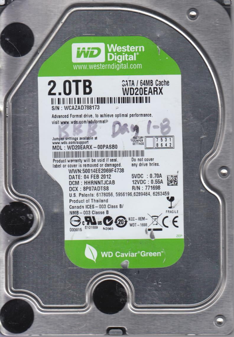 WD20EARX-00PASB0, DCM HHRNNTJCAB, Western Digital 2TB SATA 3.5 Hard ...