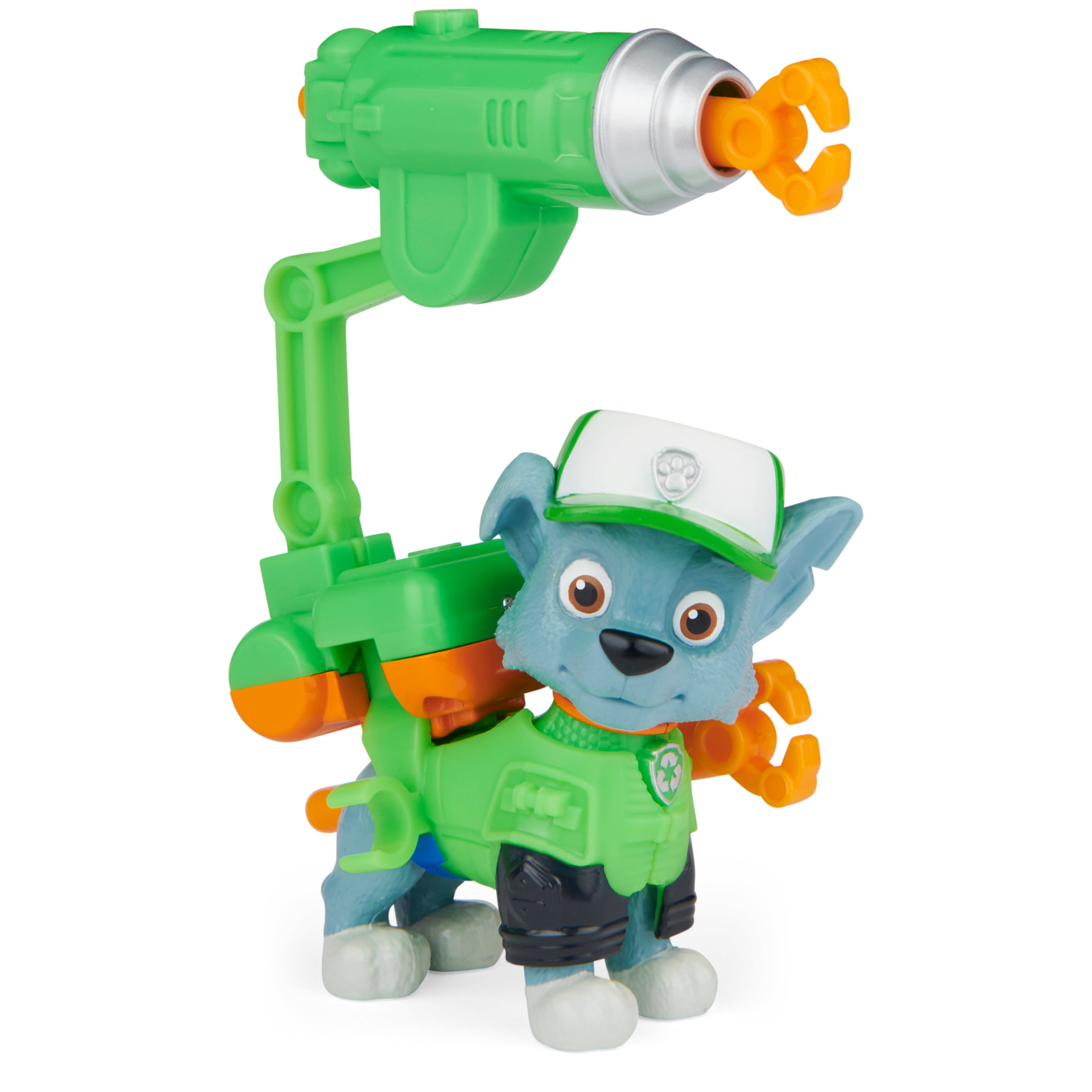 PAW Patrol, Rocky Action Figure with Clip-on Backpack and Projectiles ...