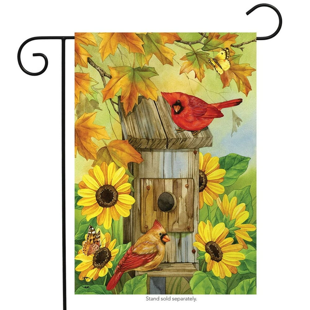 Cardinals & Sunflowers Autumn Garden Flag Fall Leaves Birds 12.5" x 18 ...