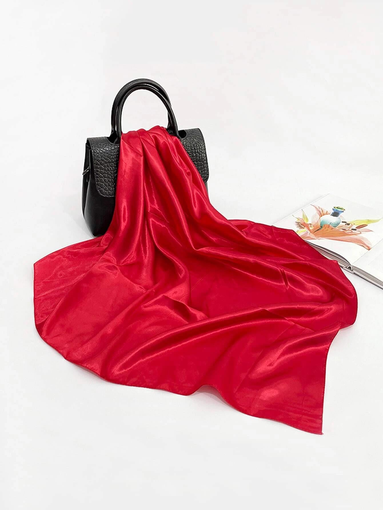 SEARIPE Women's Solid Satin Large Square Headscarves, Elegant Red Scarf ...