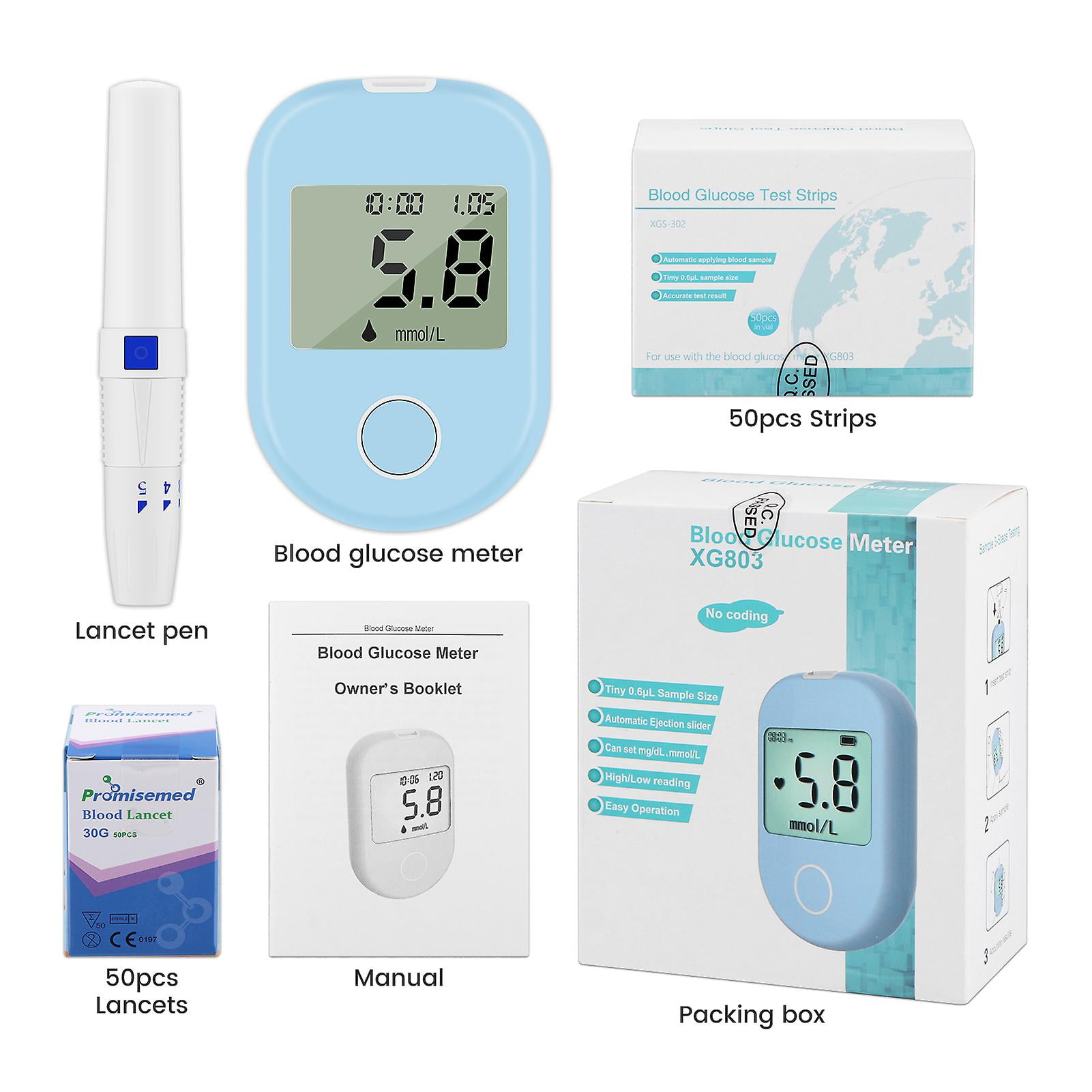 Medidor de glucosa en sangre tiras de prueba lancetas glucómetro Kits ...