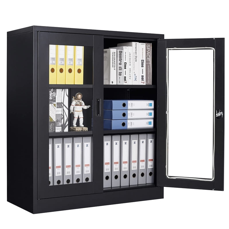 MIIIKO Metal Storage Cabinets, Lockable 35.4" Steel Storage Cabinet ...