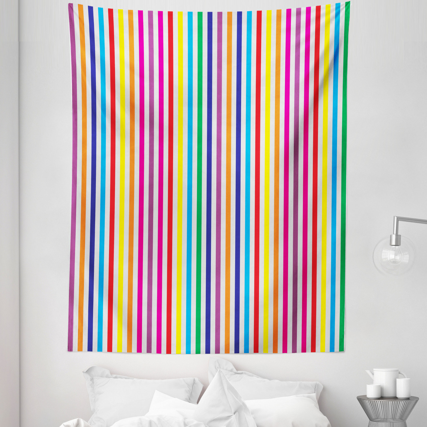 Colorful Tapestry, Vibrant Rainbow Colored Vertical Stripes Pattern on ...