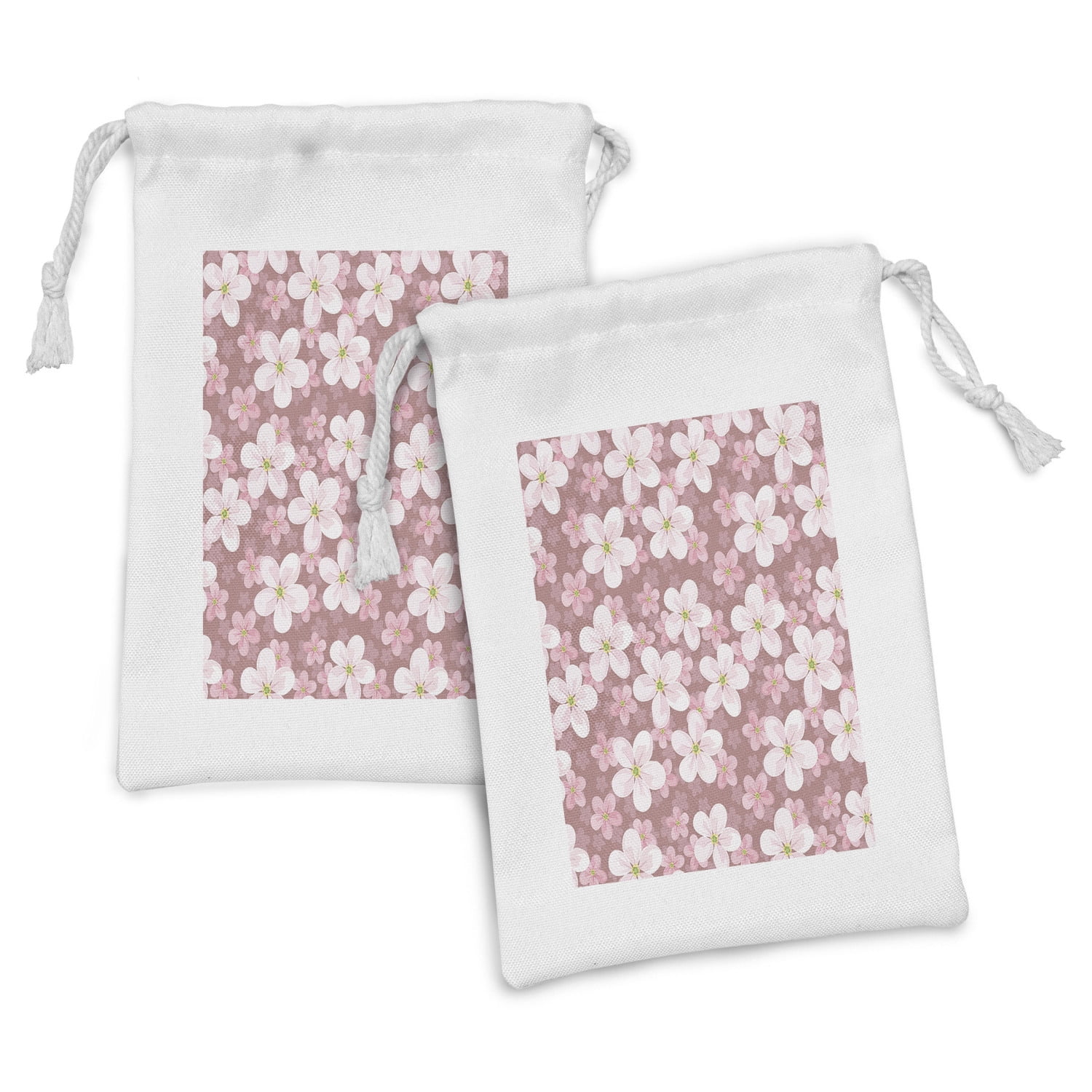 Flower Fabric Pouch Set of 2, Cherry Blossoms Petal Plant Cartoon ...