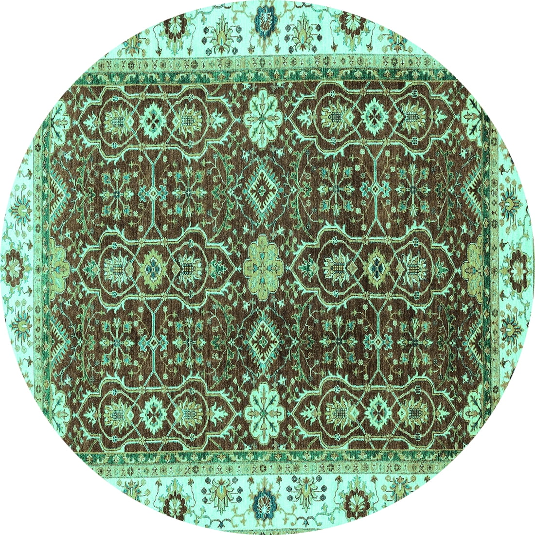 Ahgly Company Indoor Round Oriental Turquoise Blue Modern Area Rugs, 8 ...