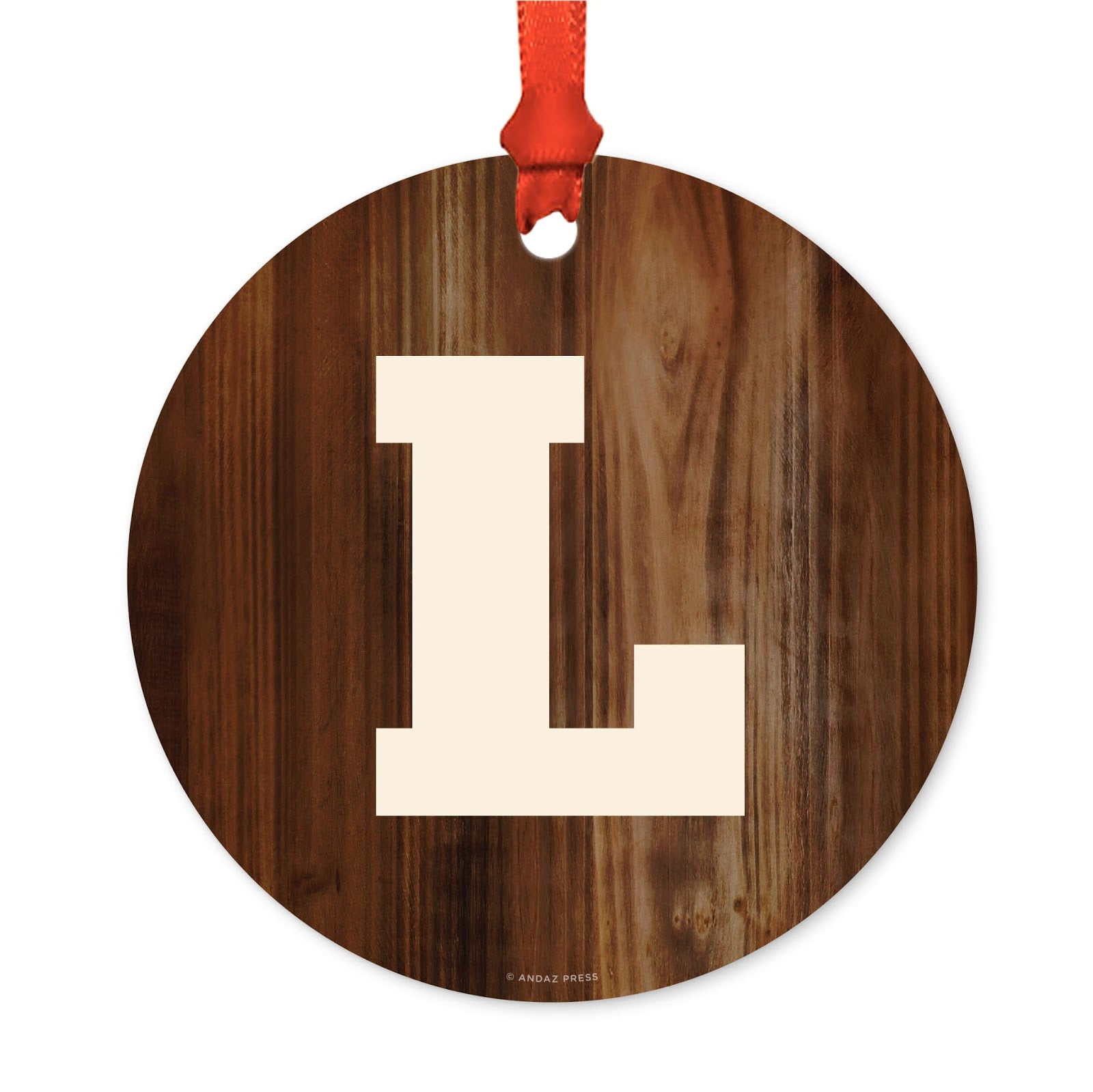 Metal Christmas Ornament, Monogram Letter L, Rustic Wood, Includes ...