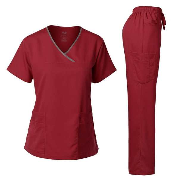 Dagacci Dagacci Medical Uniform Womens Scrub Set Stretch Contrast