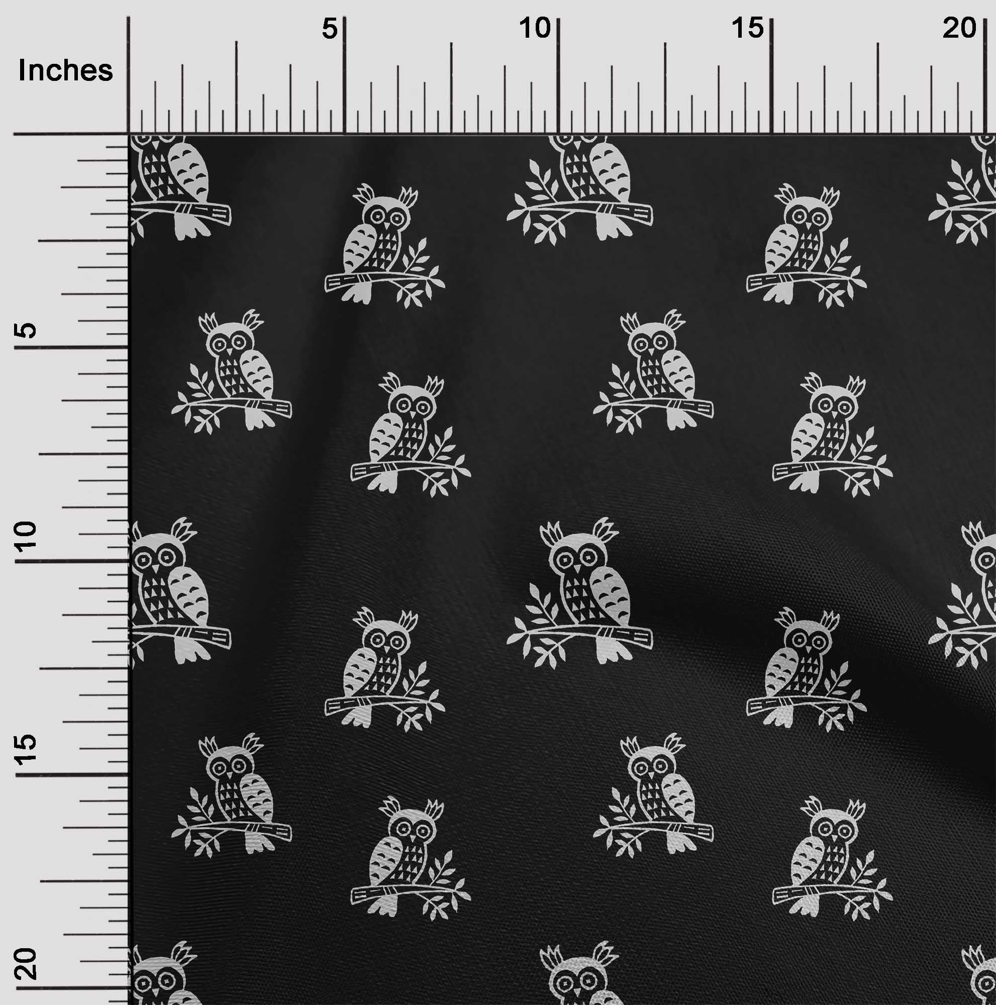 oneOone Organic Cotton Poplin Twill Fabric Branch & Owl Block Print ...