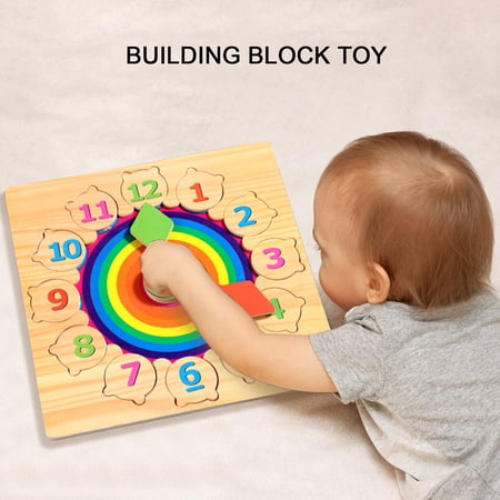 Aofa 1 Set Wooden Clock Toy Round Edges Bright Color Rainbow Colors ...
